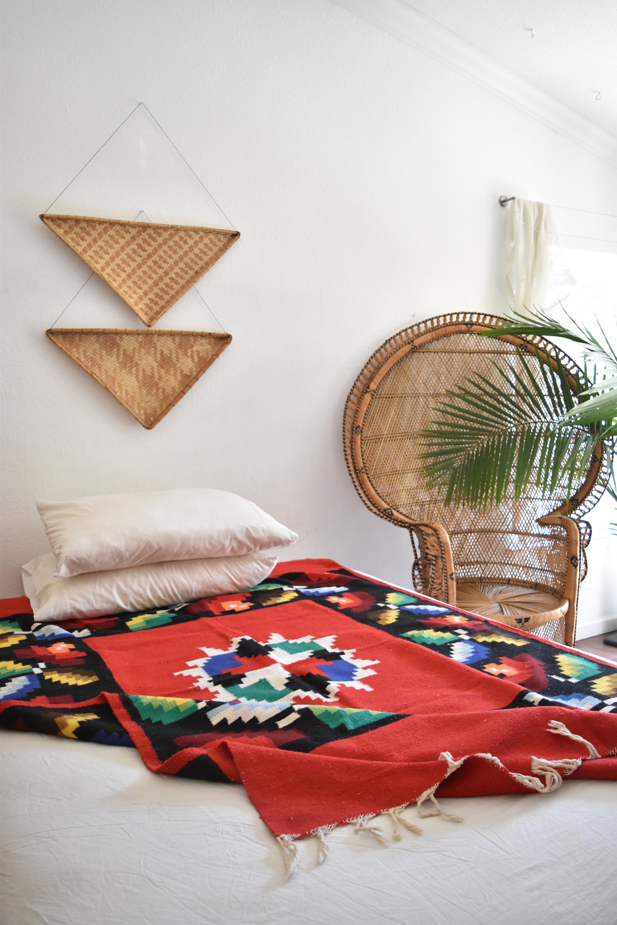 Authentic Multicolored Red Woven Wool Mexican Serape Throw Rug | Etsy