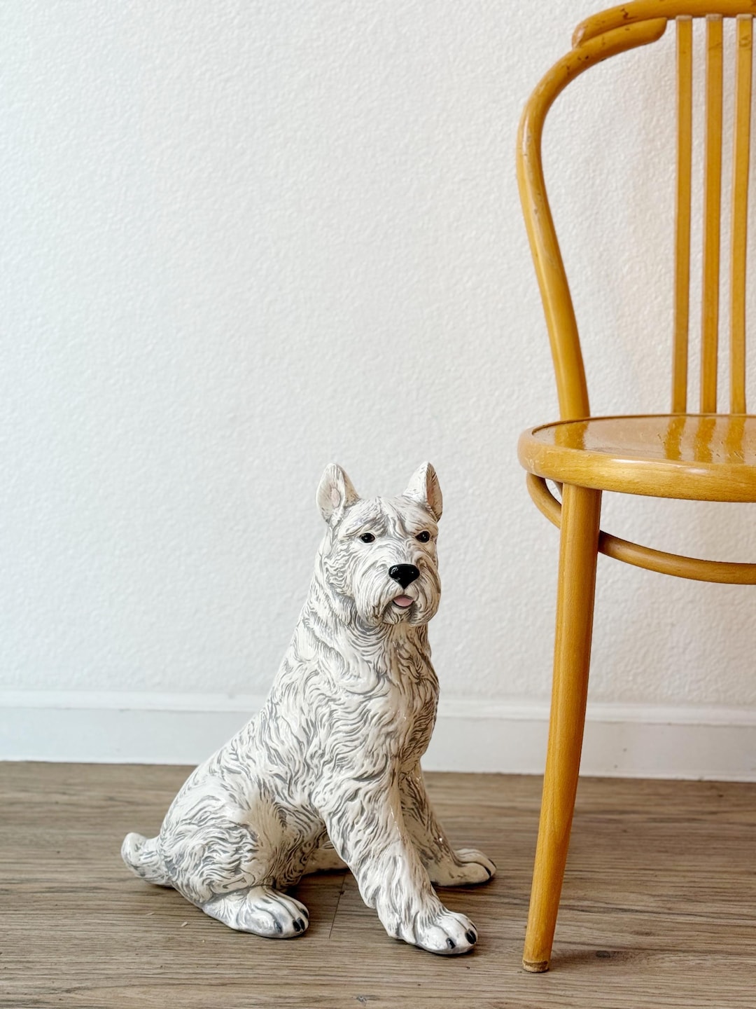 Vintage Large White Ceramic Schnauzer Dog Figurine Statue Hand Painted ...