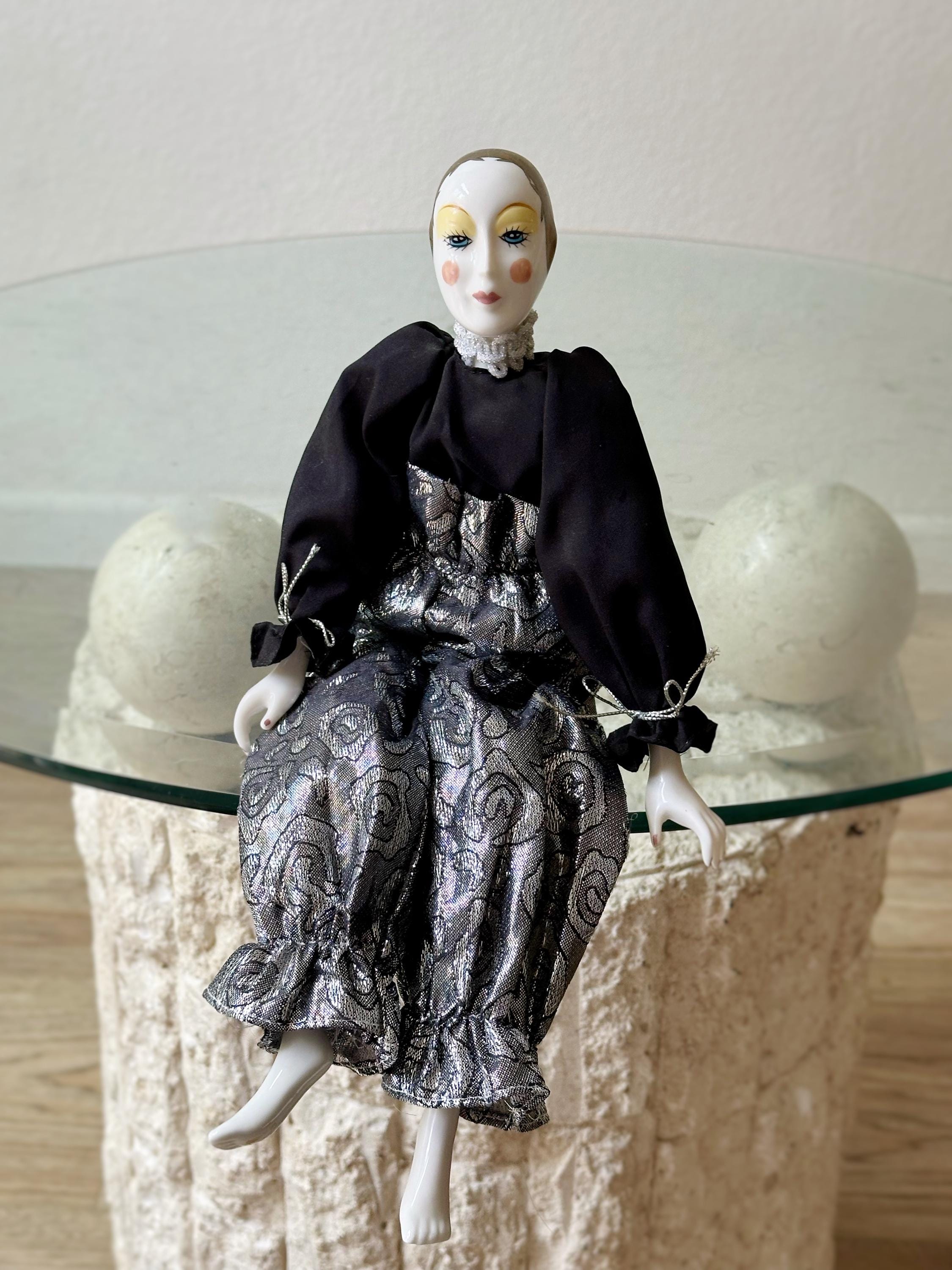 Porcelain Jester Harlequin Clown Doll Figurine | Venetian Pierrot ...