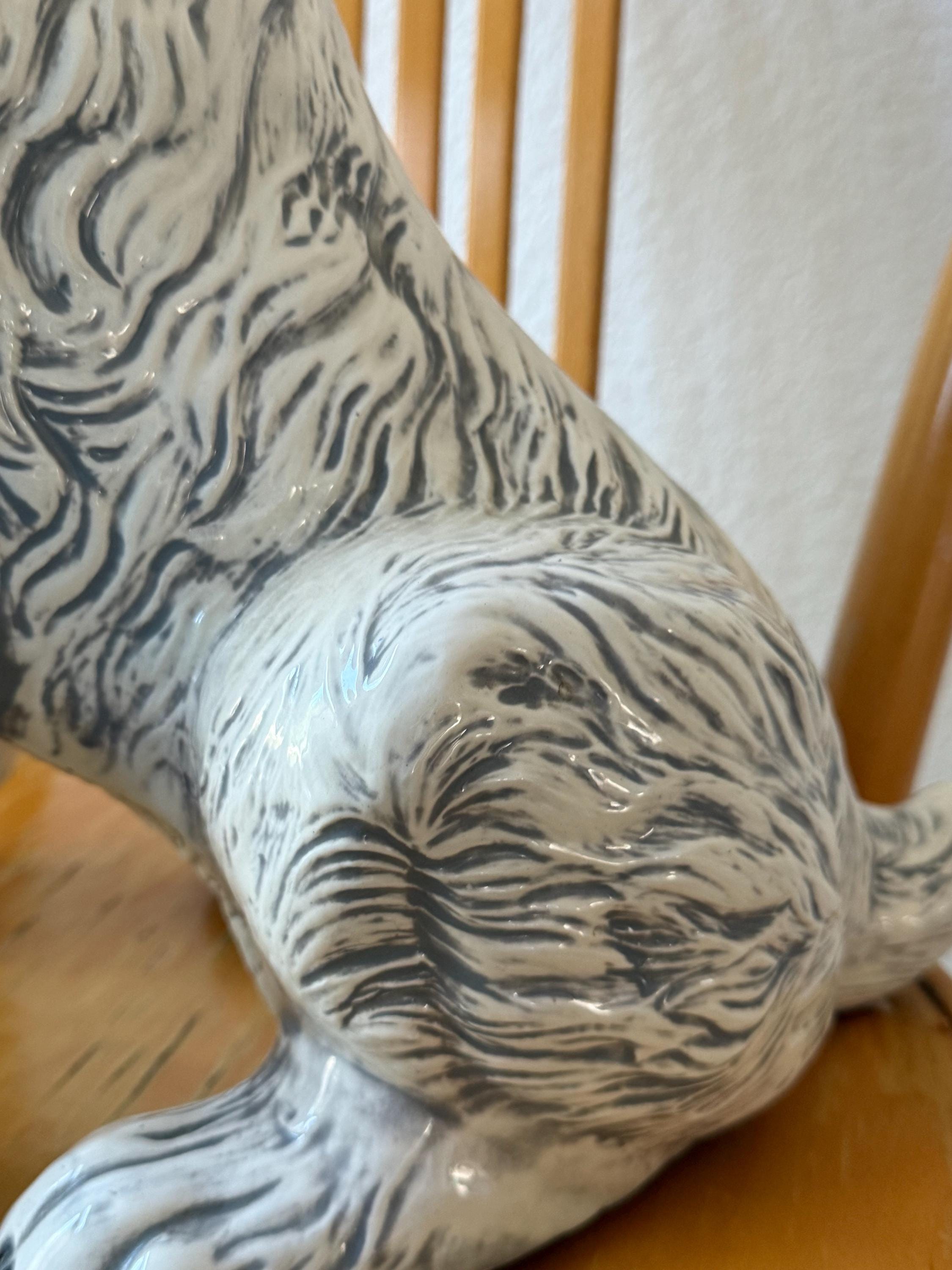 Vintage Large White Ceramic Schnauzer Dog Figurine Statue Hand Painted ...