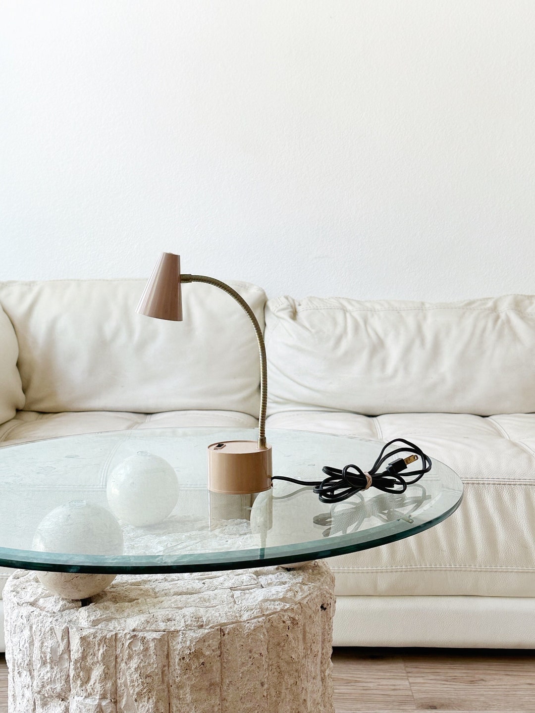 Tiny Industrial Tan Beige Gooseneck Desk Lamp / Two Adjustable Settings ...