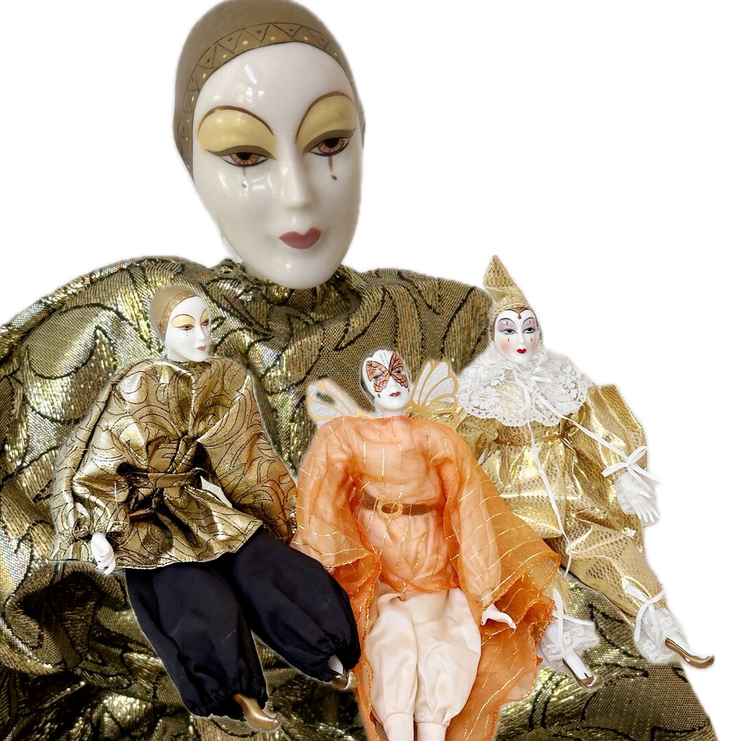 Porcelain Harlequin Clown Doll Figurine Venetian Pierrot Masked Toy - Etsy