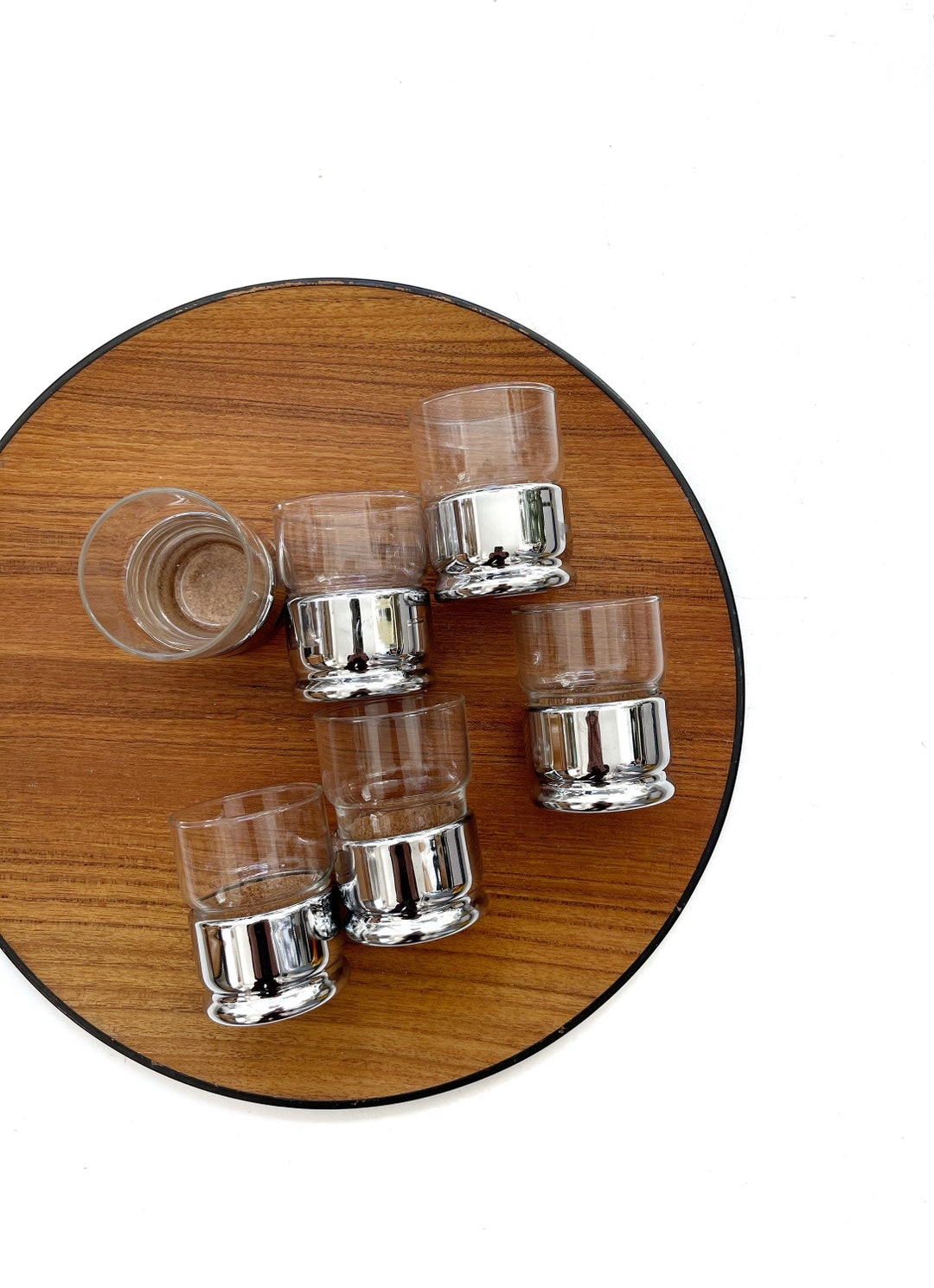 Mid Century Modern Style Glass Silver Metal Coffee Mugs With Inserts ...