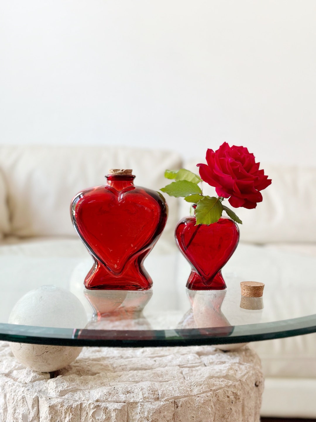 Small Red Heart Flower Propagation Glass Vase With Cork Lid Set of 2 ...