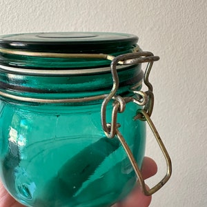 Hinged Vintage Teal Green Glass Canister With Wire Bale Farmhouse ...