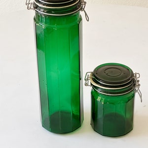 Hinged Vintage Emerald Green Glass Canister With Wire Bale Farmhouse ...