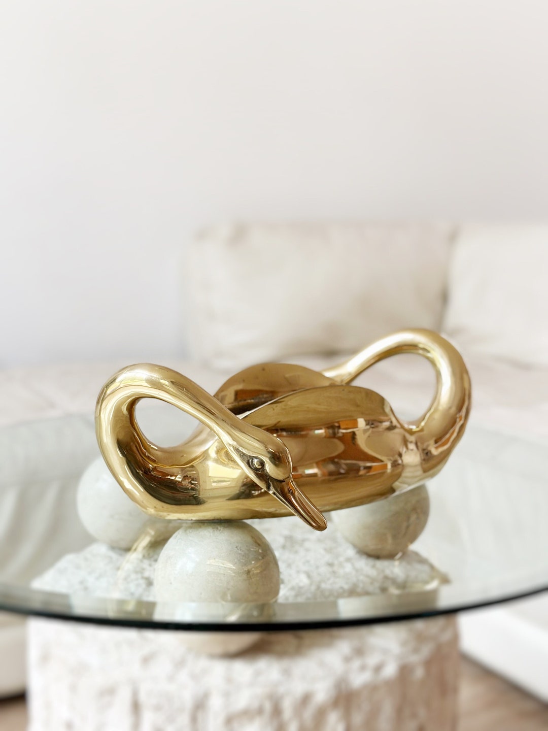 Mid Century Solid Brass Two Headed Duck Flower Vase | Mythical Bird ...