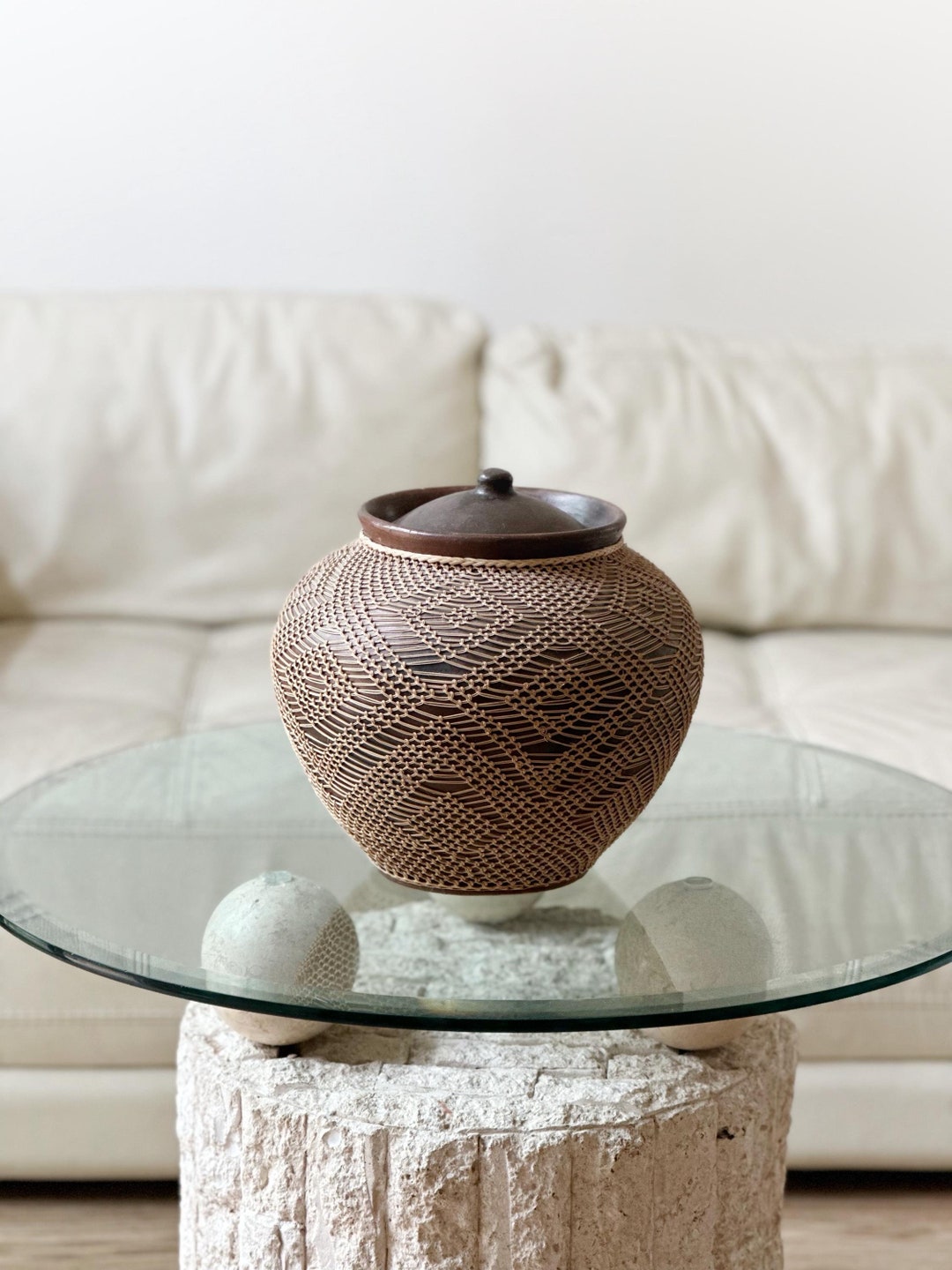 Large Woven Straw Netted Red Clay Pot Vase Lidded - Etsy