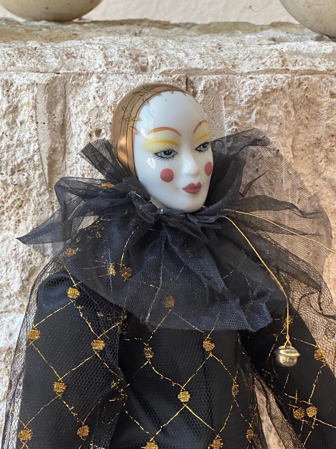Porcelain Harlequin Clown Doll Figurine Venetian Pierrot Masked Toy - Etsy