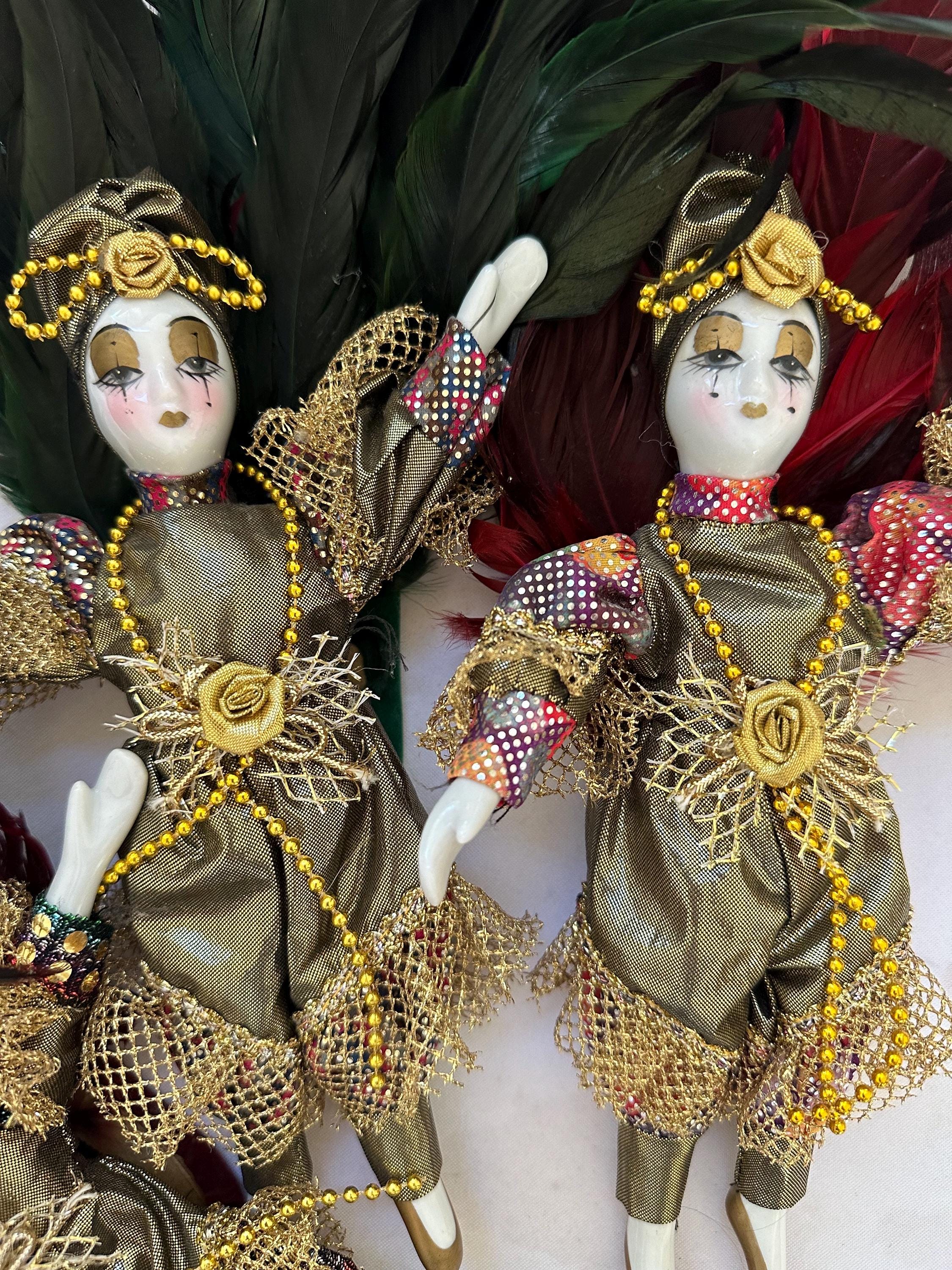 Porcelain Jester Harlequin Clown Doll Figurine Feathered | Venetian ...