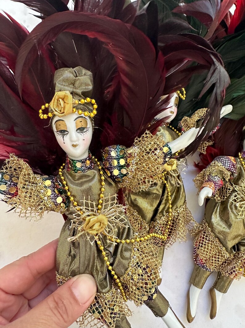 Porcelain Jester Harlequin Clown Doll Figurine Feathered | Venetian ...