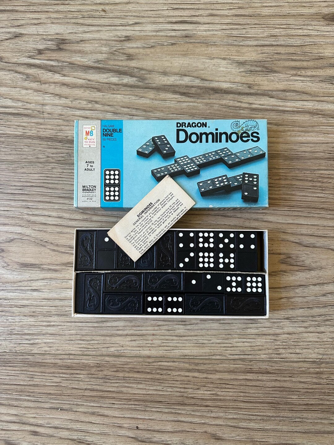 Complete Set 1970 Milton Bradley Wooden Halsam Double Nine Dragon ...