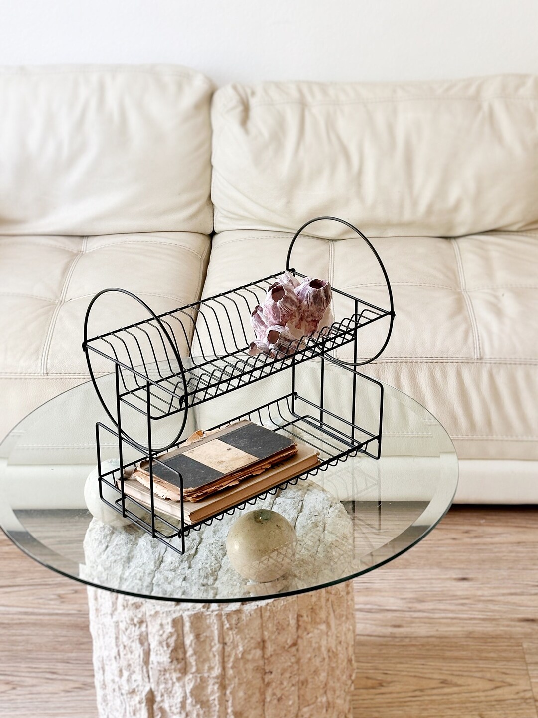 Mid Century Modern Black Metal Record Wire Holder File Organizer Shelf ...