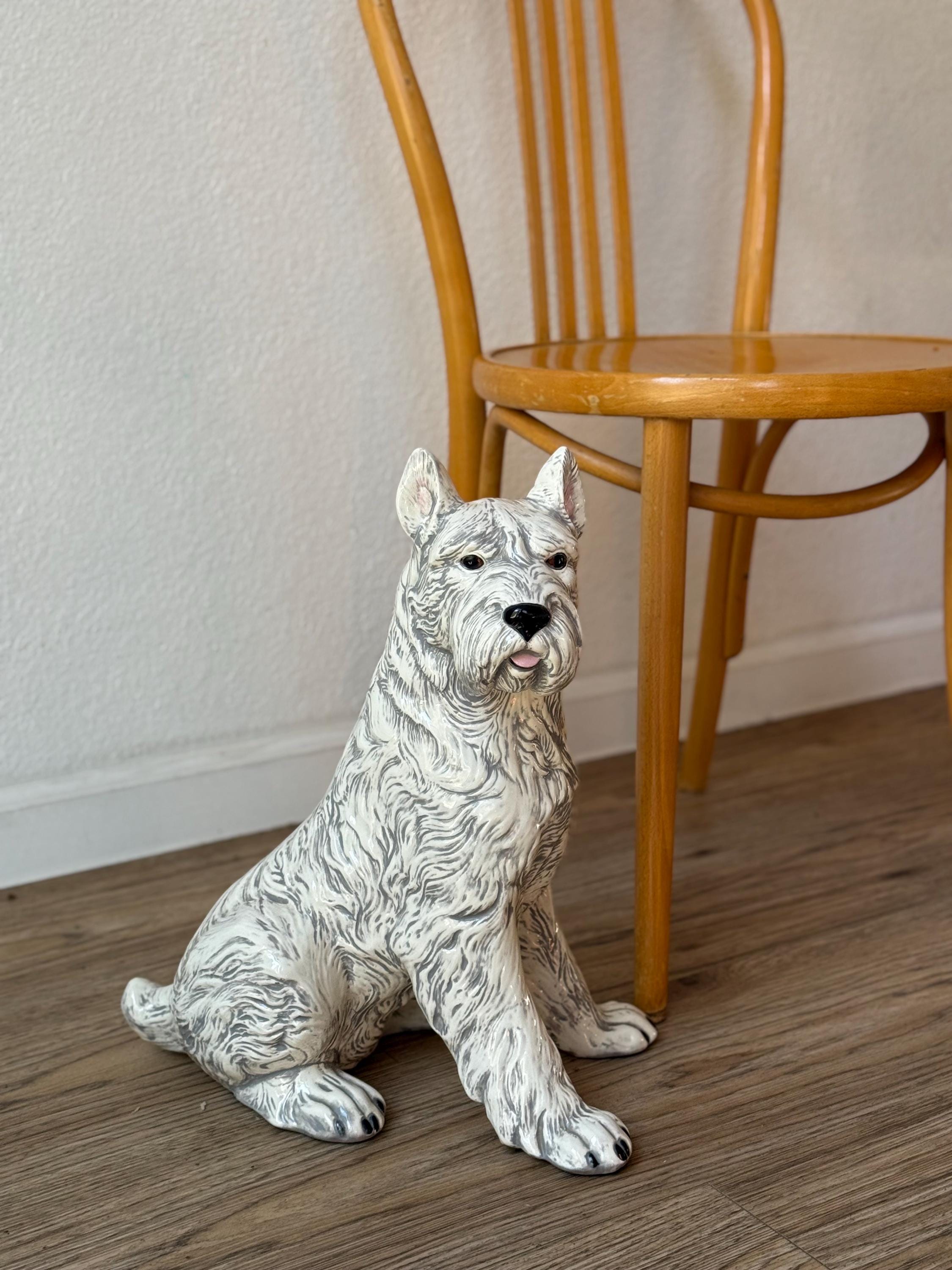 Vintage Large White Ceramic Schnauzer Dog Figurine Statue Hand Painted ...
