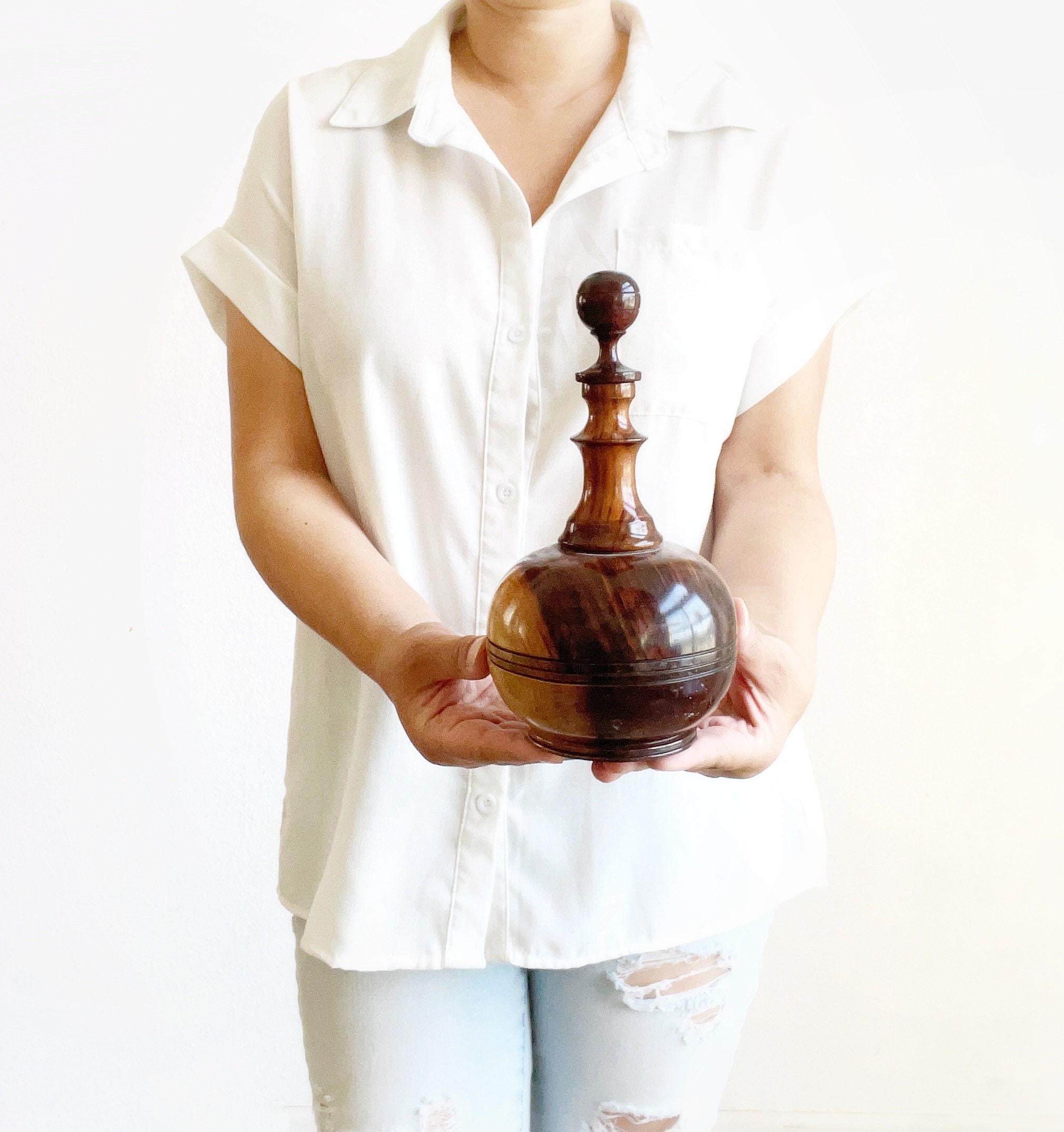 Gorgeous Mid Century Modern Turned Wood Decanter Art Sculpture | Etsy