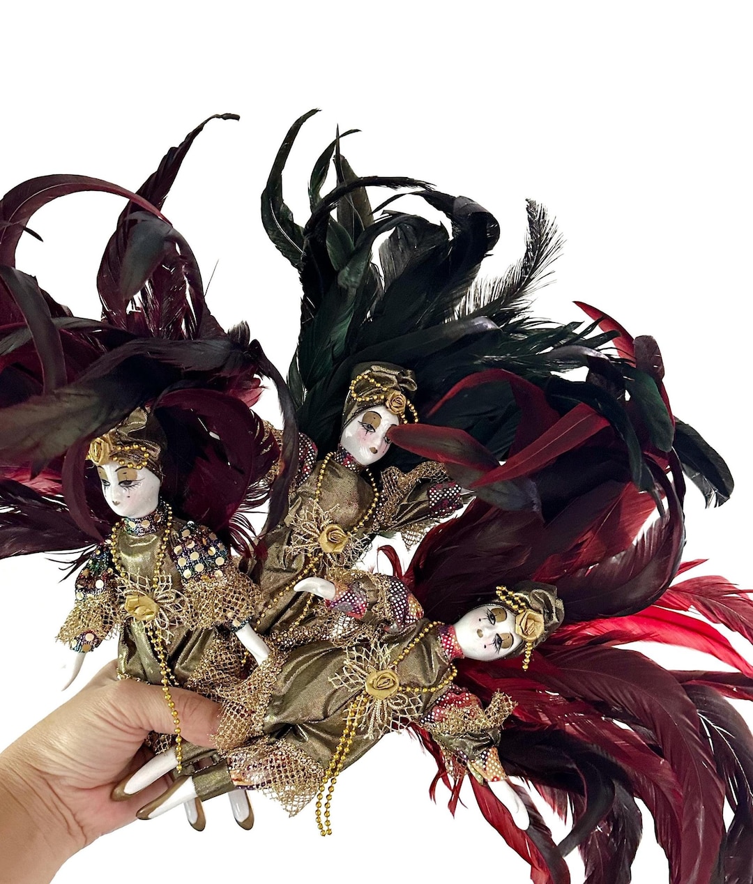 Porcelain Jester Harlequin Clown Doll Figurine Feathered | Venetian ...