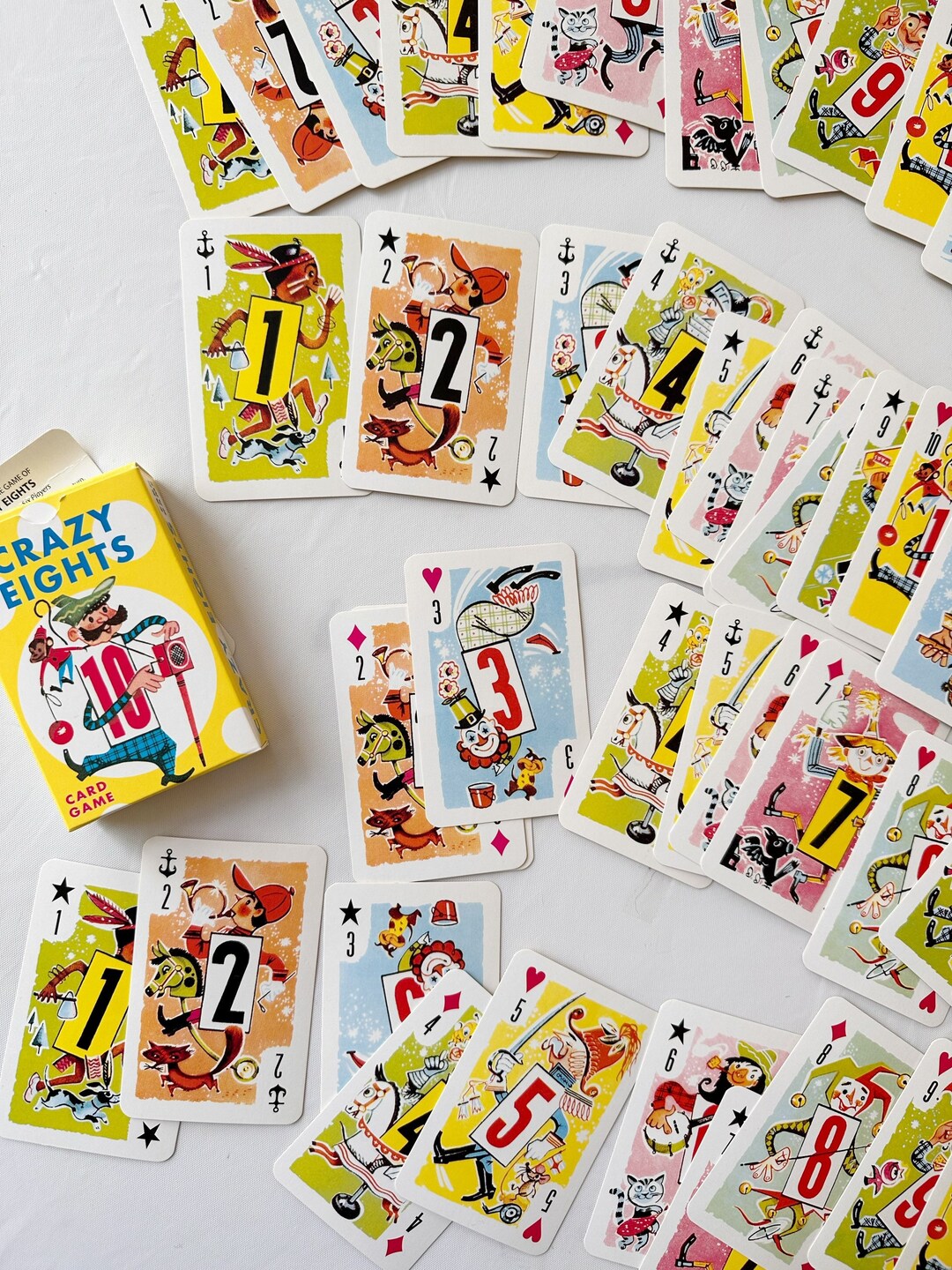 Vintage Crazy Eights Circus Playing Card Game Set Complete Full Deck ...