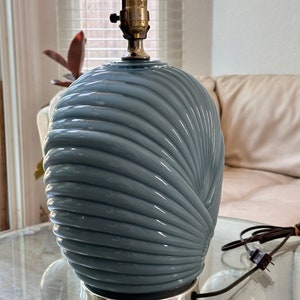 Postmodern Soft Blue Shell Glass Table Lamp | Art Deco Curved Lines - Etsy