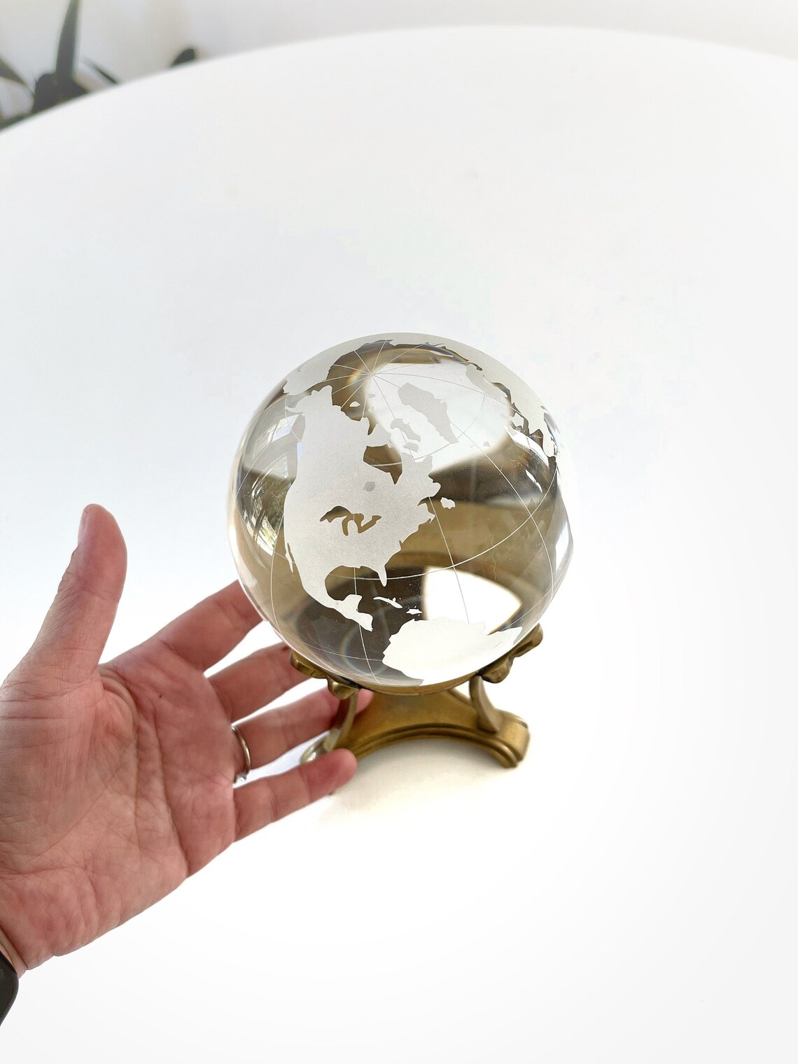 World Glass Ball Globe Office Paperweight on a Brass Stand - Etsy