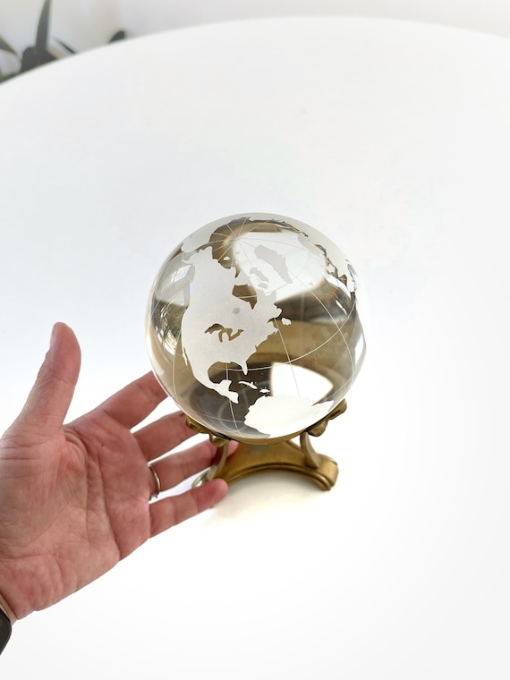 World Glass Ball Globe Office Paperweight on a Brass Stand - Etsy