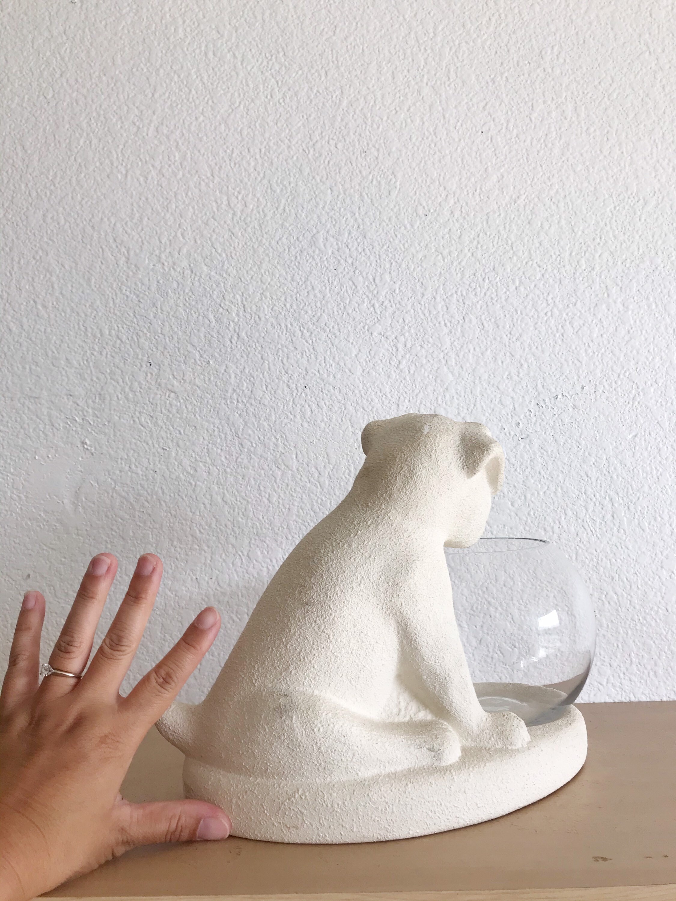 Haeger white bisque pottery puppy dog glass fish bowl figurine | Etsy