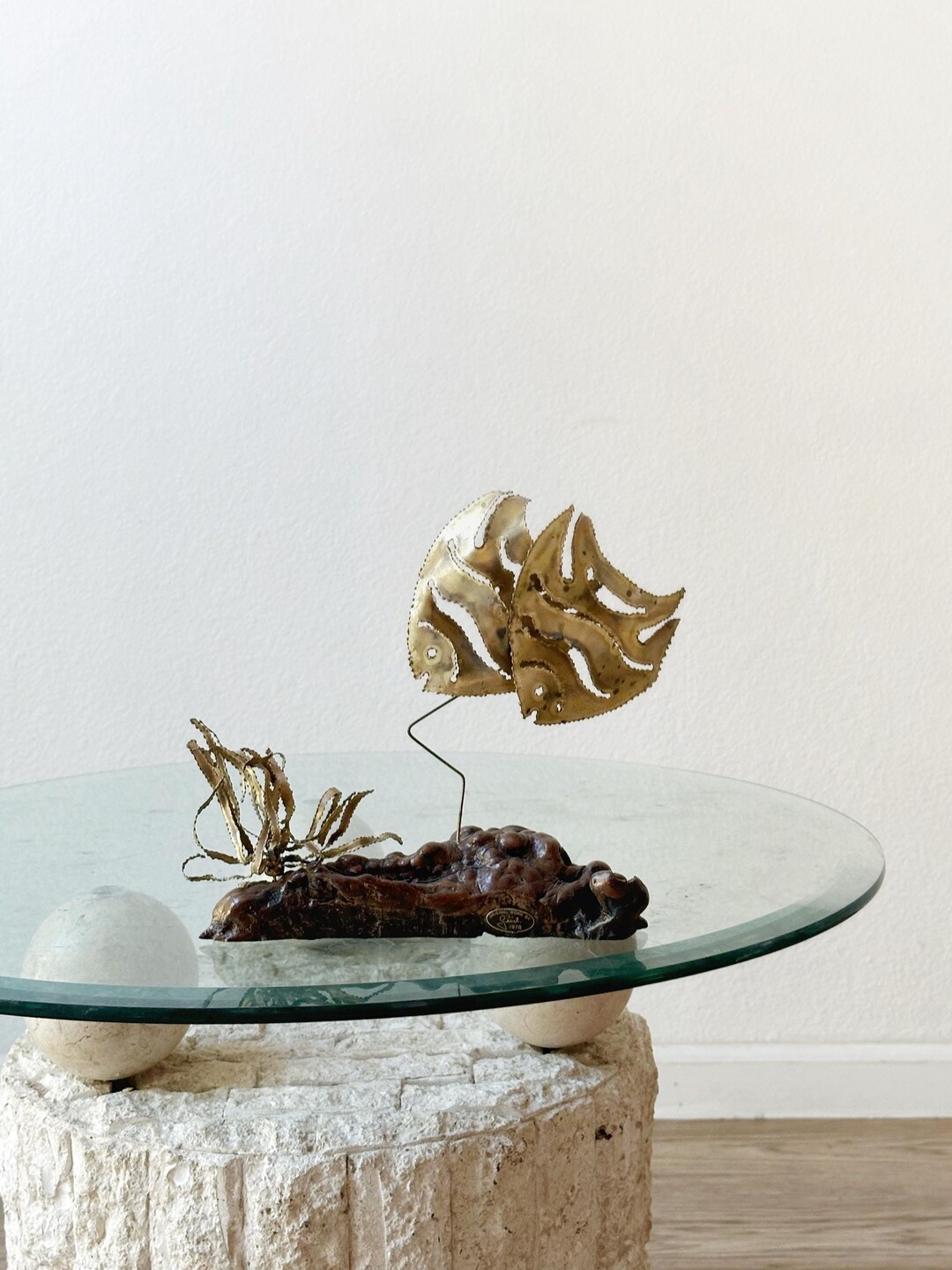 Mcm Brutalist Gold Metal Fish Swimming Seaweed Sculpture - Etsy