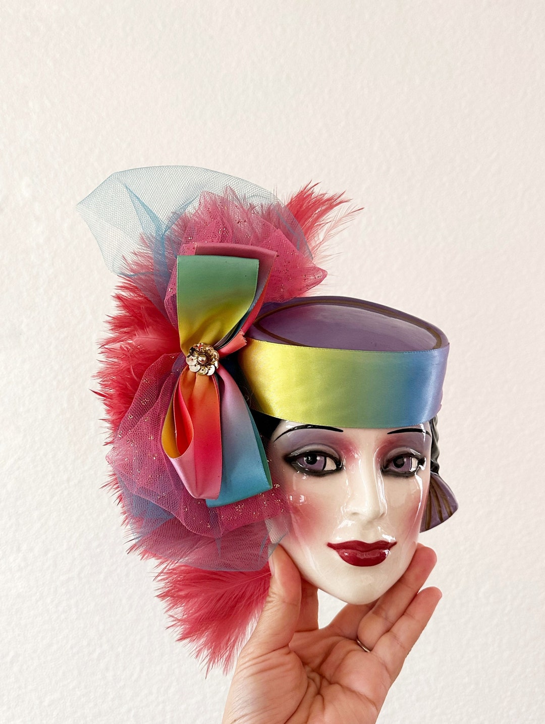 Postmodern Hand Painted Mardi Gras Woman Face Mask Sculpture Venetian ...