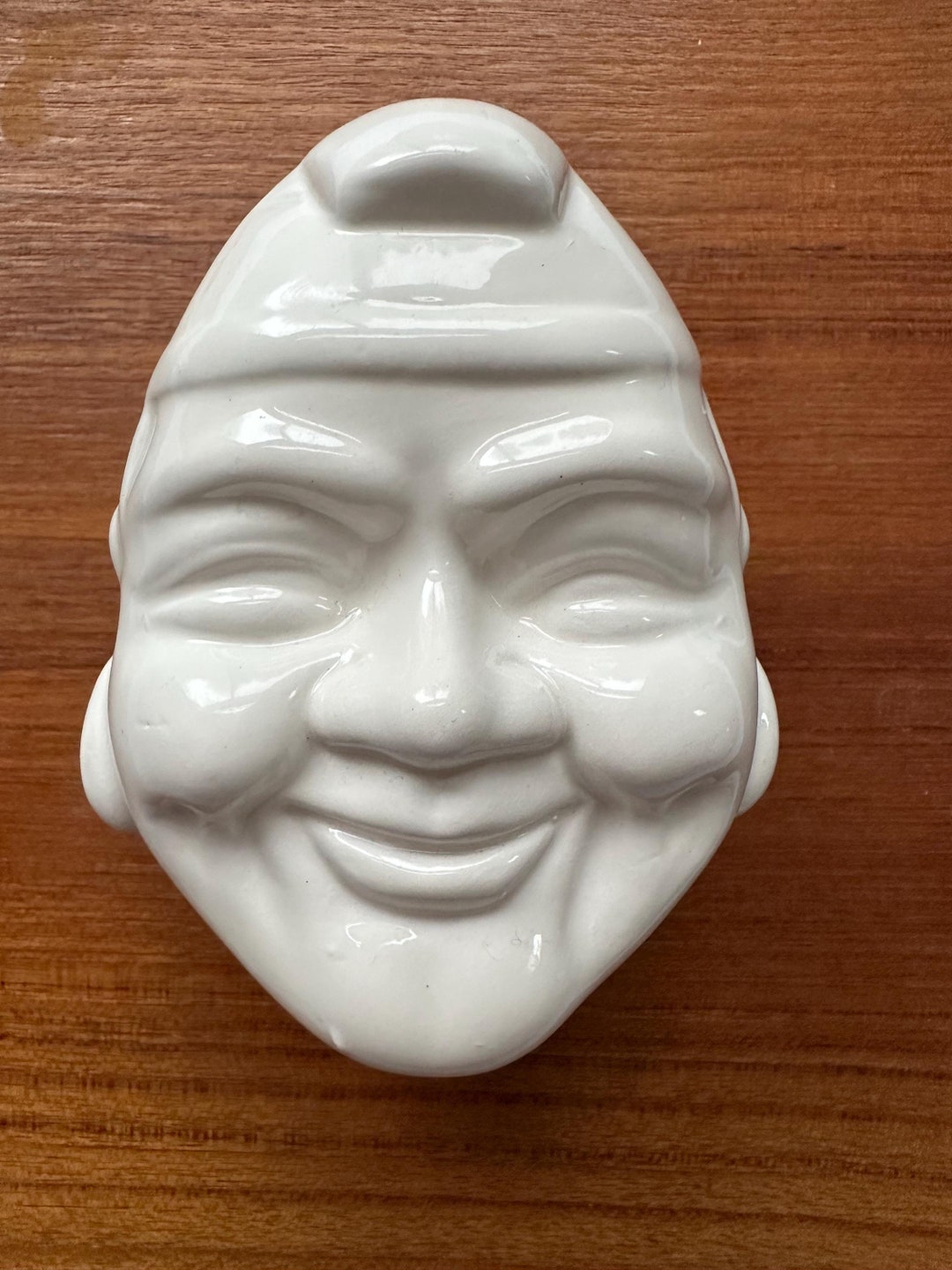 Japanese White Porcelain Okina Noh Mask Lidded Trinket Box - Etsy