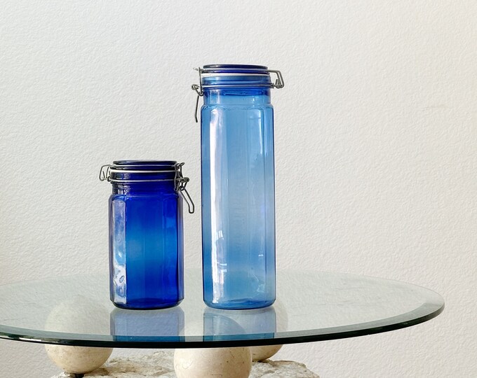 Hinged Cobalt Blue Glass Canister With Wire Bale | Farmhouse Kitchen ...