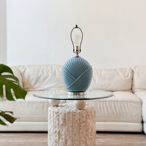 Postmodern Soft Blue Shell Glass Table Lamp | Art Deco Curved Lines - Etsy