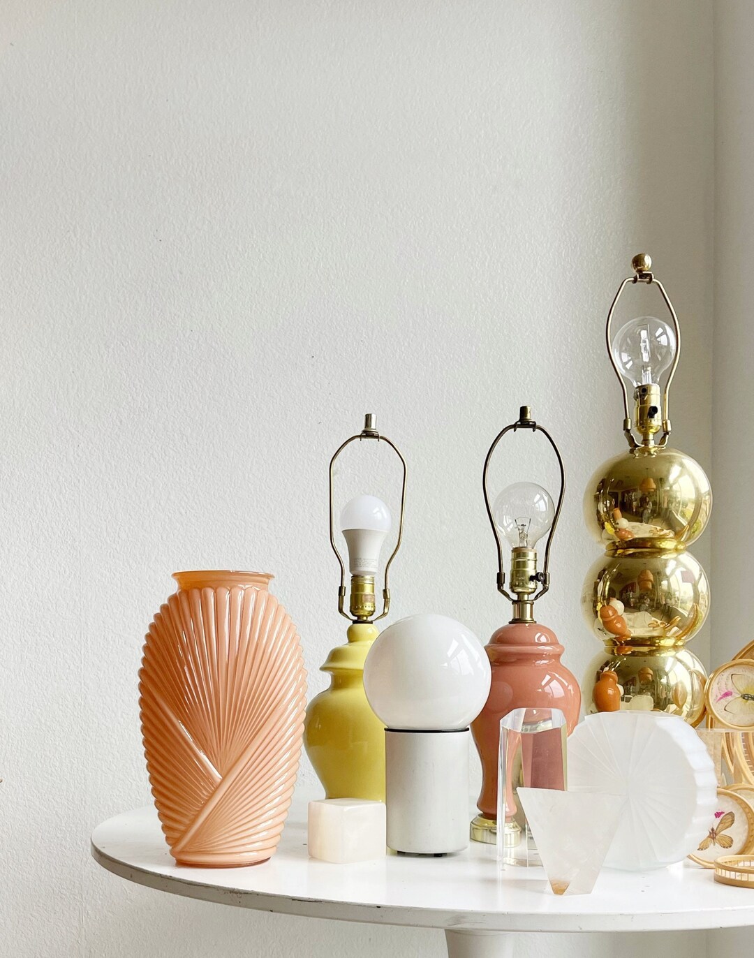 Large Vintage Peach 1980s Art Deco Glass Flower Vase Shell - Etsy