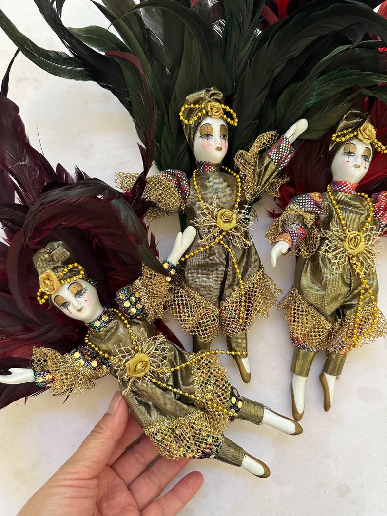 Porcelain Jester Harlequin Clown Doll Figurine Feathered | Venetian ...