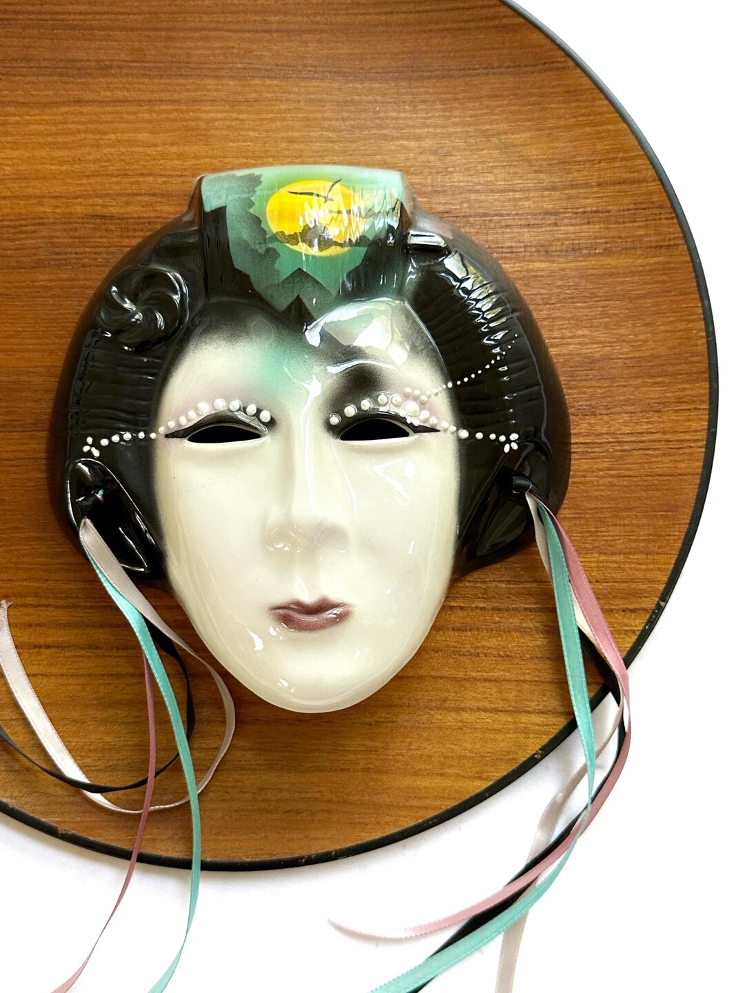 1980s Hand Painted Asian Geisha Masquerade Woman Face Mask Sculpture ...