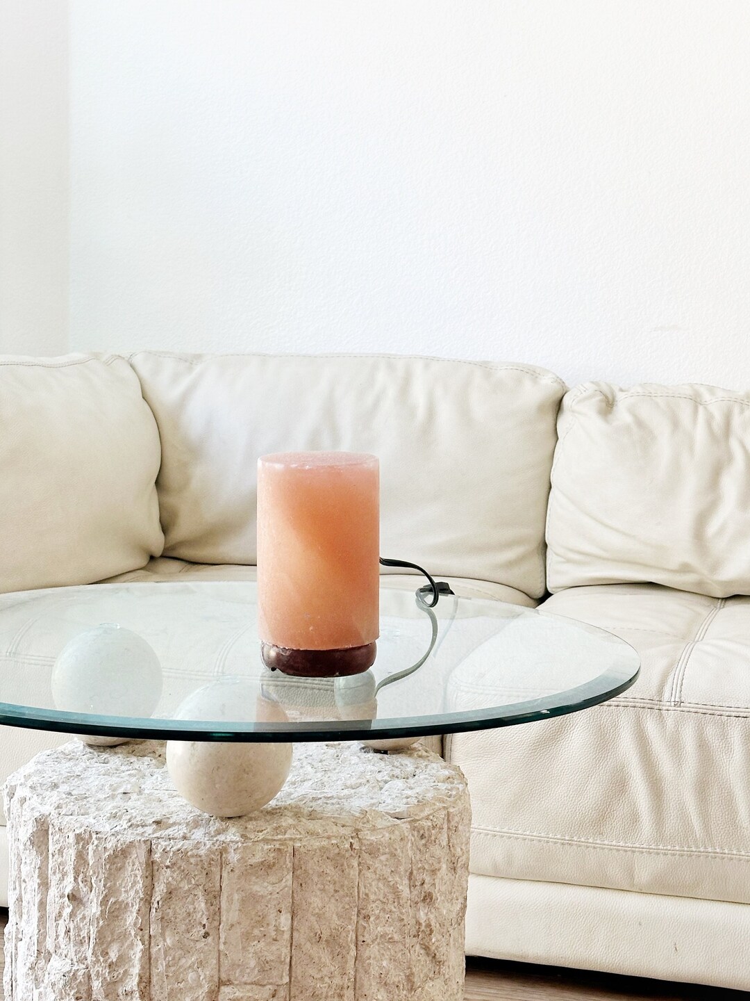 Carved Cylinder Pink Salt Rock Night Light / Natural Crystal Rock ...