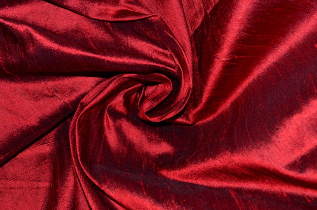 Dark Red Silk Dupioni Fabric – Shimmering Black Accents - Etsy