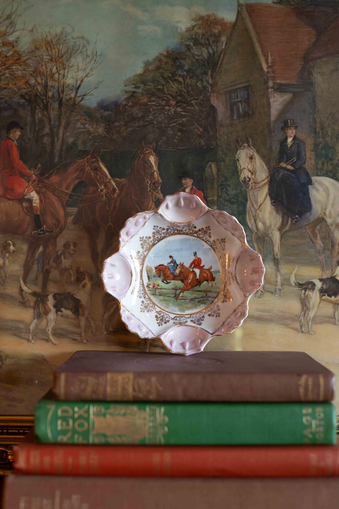 Pink Fox Hunting Trinket Dish | Gold Accents | Equestrian Decor ...