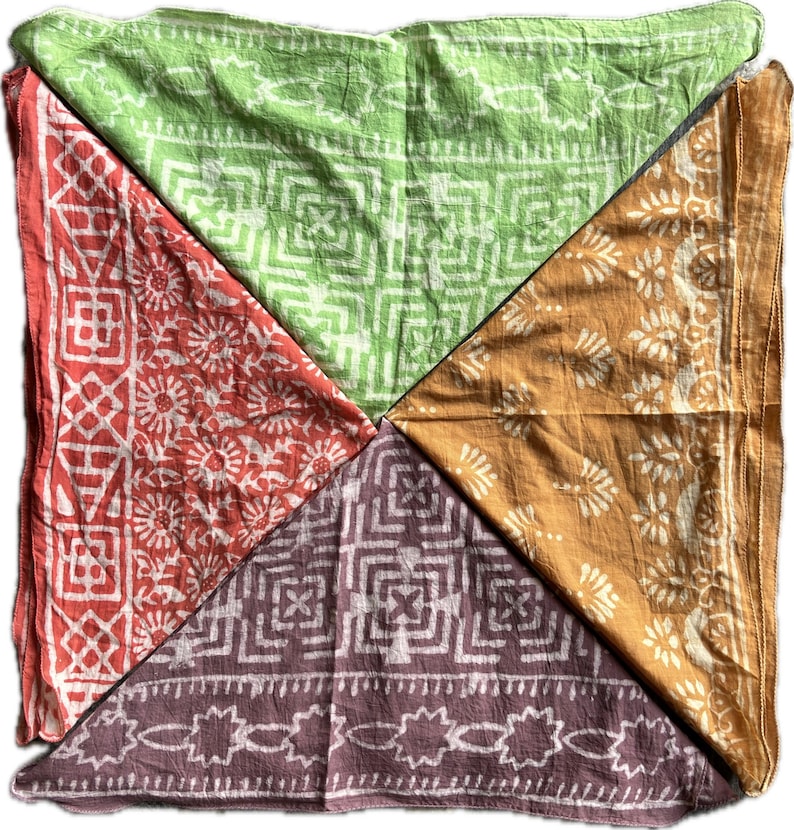 Hand Block Print Cotton Bandana Set, Organic Colors, Unisex Scarf - Etsy