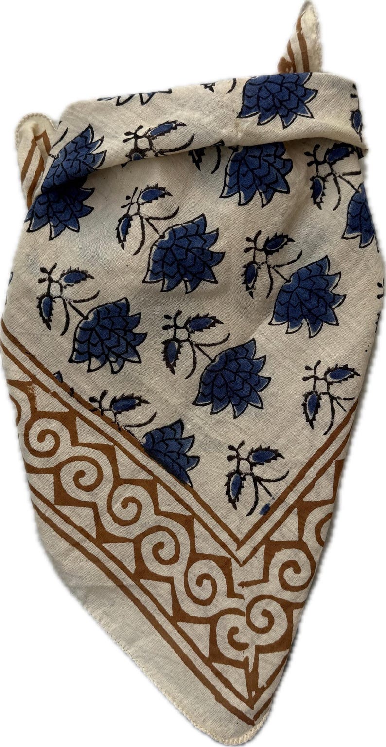 Organic Cotton Hand Block Bandana: Floral Print Scarf, Vintage Bandana ...