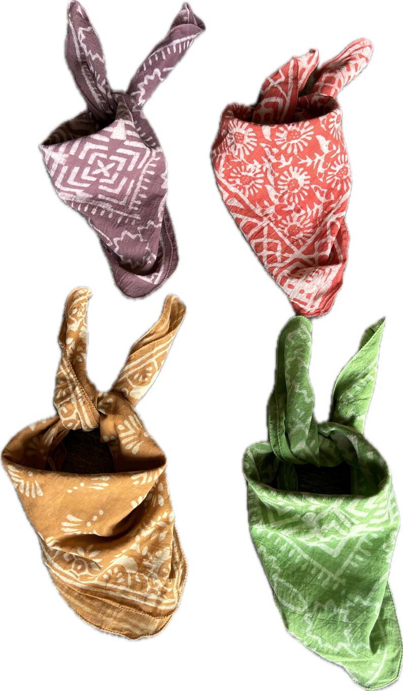 Hand Block Print Cotton Bandana Set, Organic Colors, Unisex Scarf - Etsy