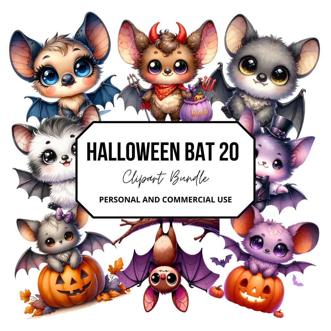Halloween Bat Clipart Bundle, Bats PNG (20 Files) - Etsy
