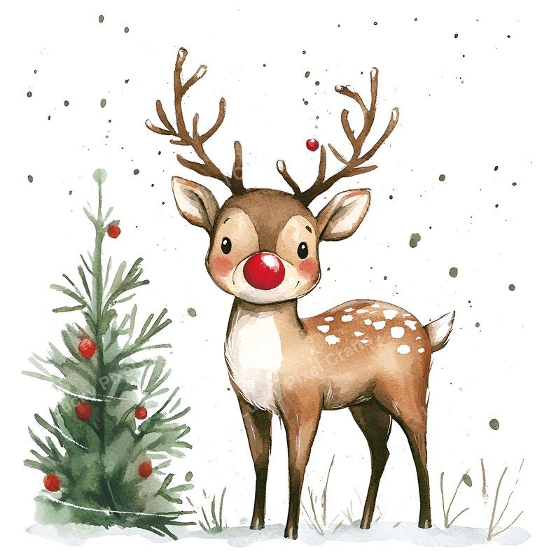 Reindeer, Watercolor Reindeer Clipart, JPG, Junk Journaling ...