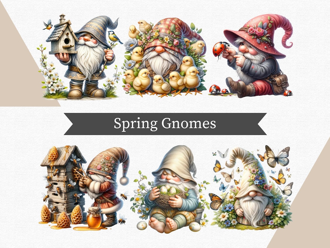 Spring Gnomes Clipart Bundle (PNG) - Etsy