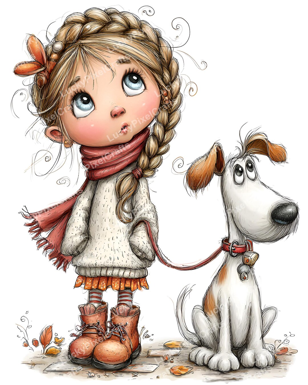 Girl and Dog Clipart, JPG, Whimsical Clipart (instant Download) - Etsy