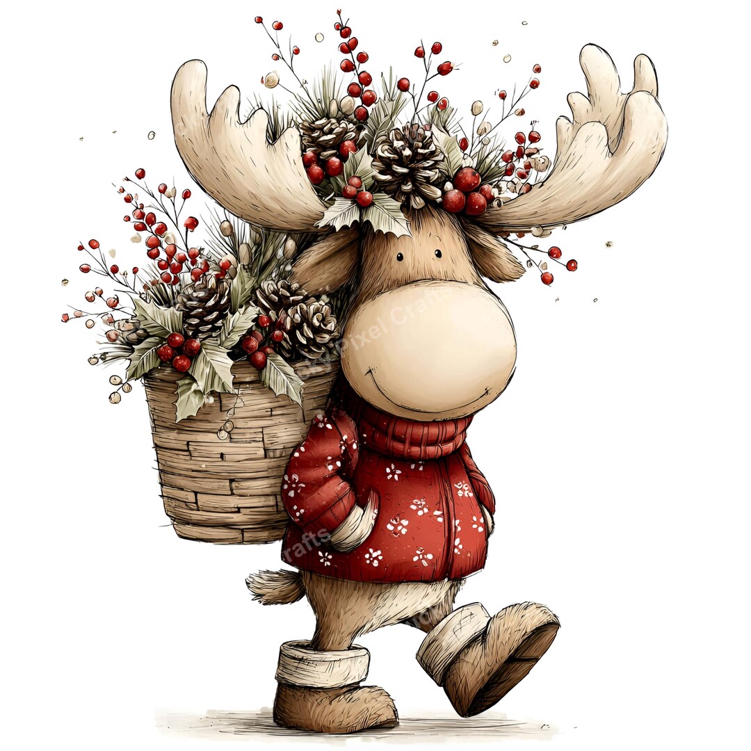 Whimsical Christmas Moose JPG, Holiday Scrapbook Papers (digital ...