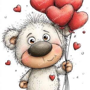 Animals With Balloons Clipart, JPG, Whimsical Valentines Day Clipart ...