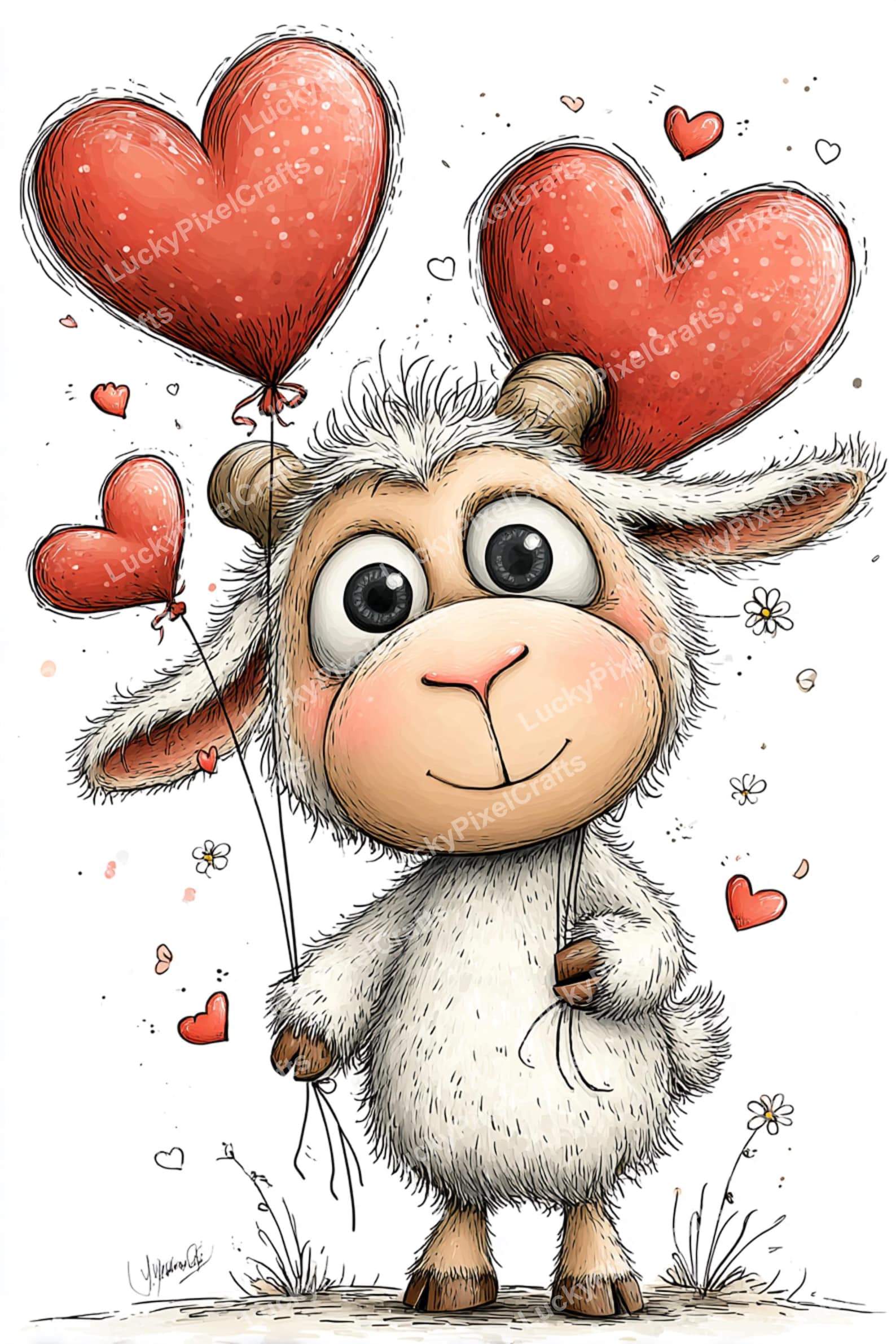 Animals With Balloons Clipart, JPG, Whimsical Valentines Day Clipart ...