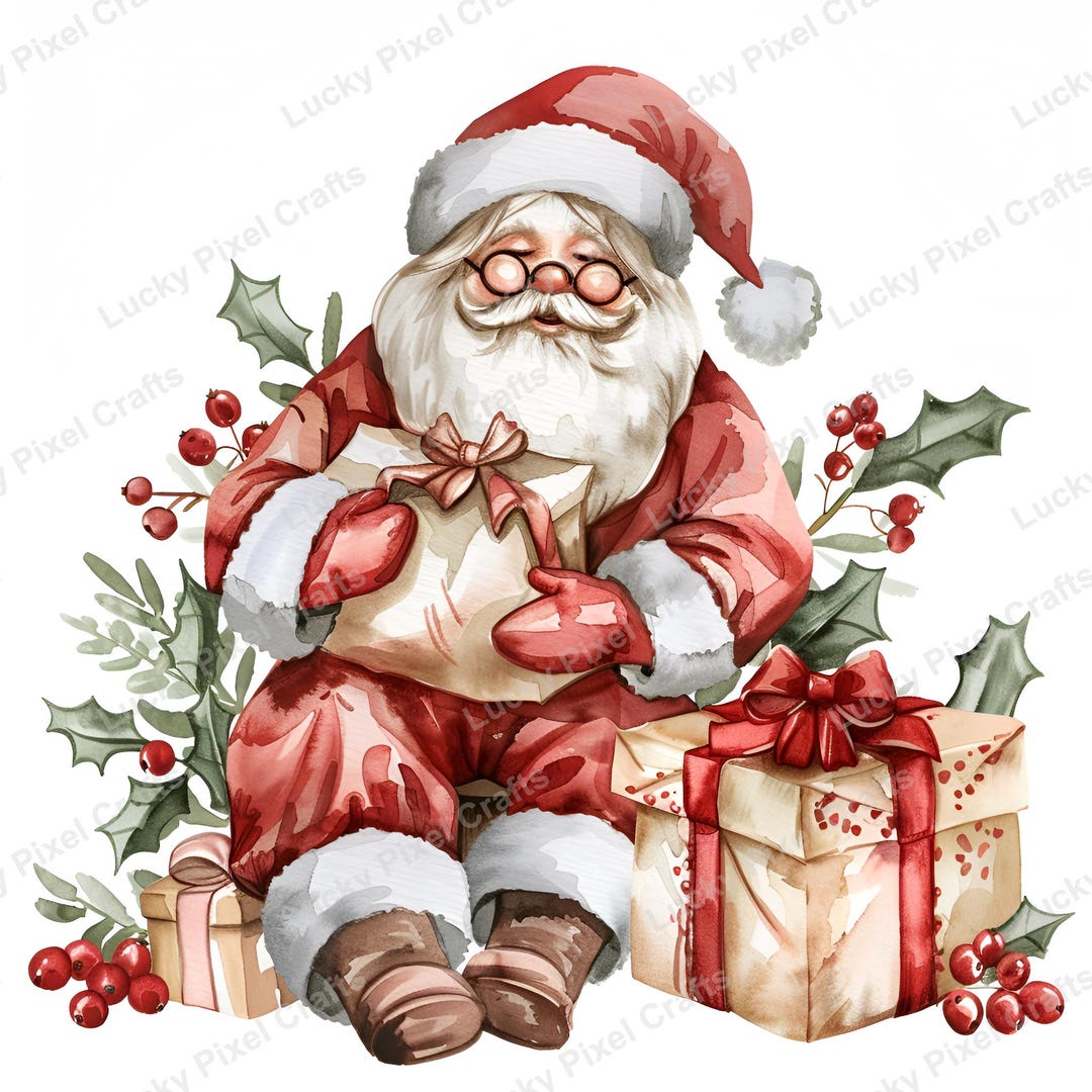 Watercolor Santa Clipart Bundle, Christmas PNG (digital Download) - Etsy