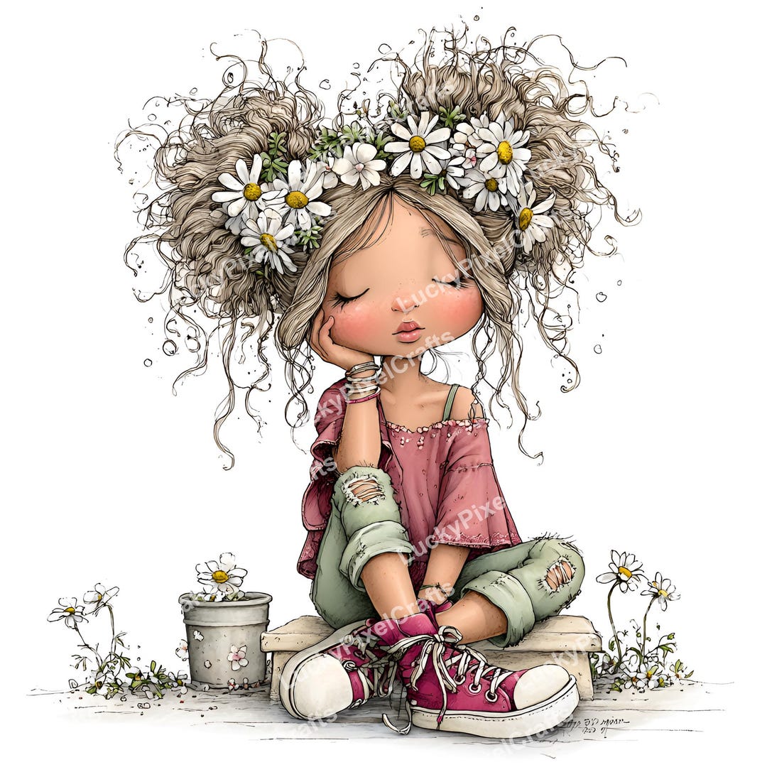 Daisy Girl Clipart, JPG, Whimsical Girl (instant Download) - Etsy