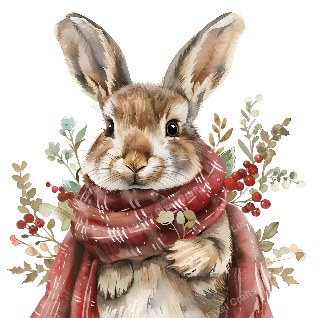 Christmas Bunny Watercolor Clipart Bundle (digital Download) - Etsy