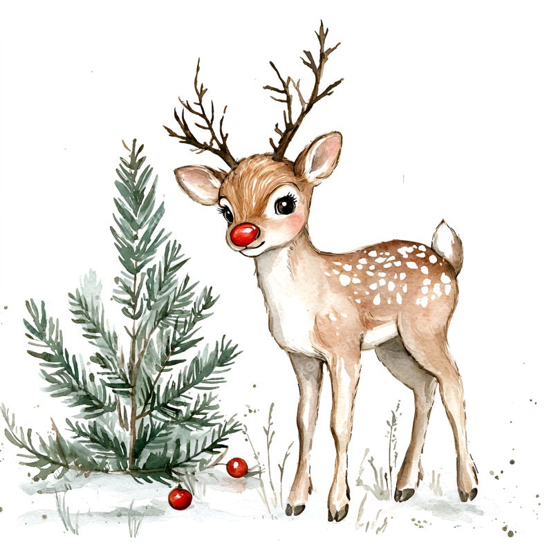 Reindeer, Watercolor Reindeer Clipart, JPG, Junk Journaling ...